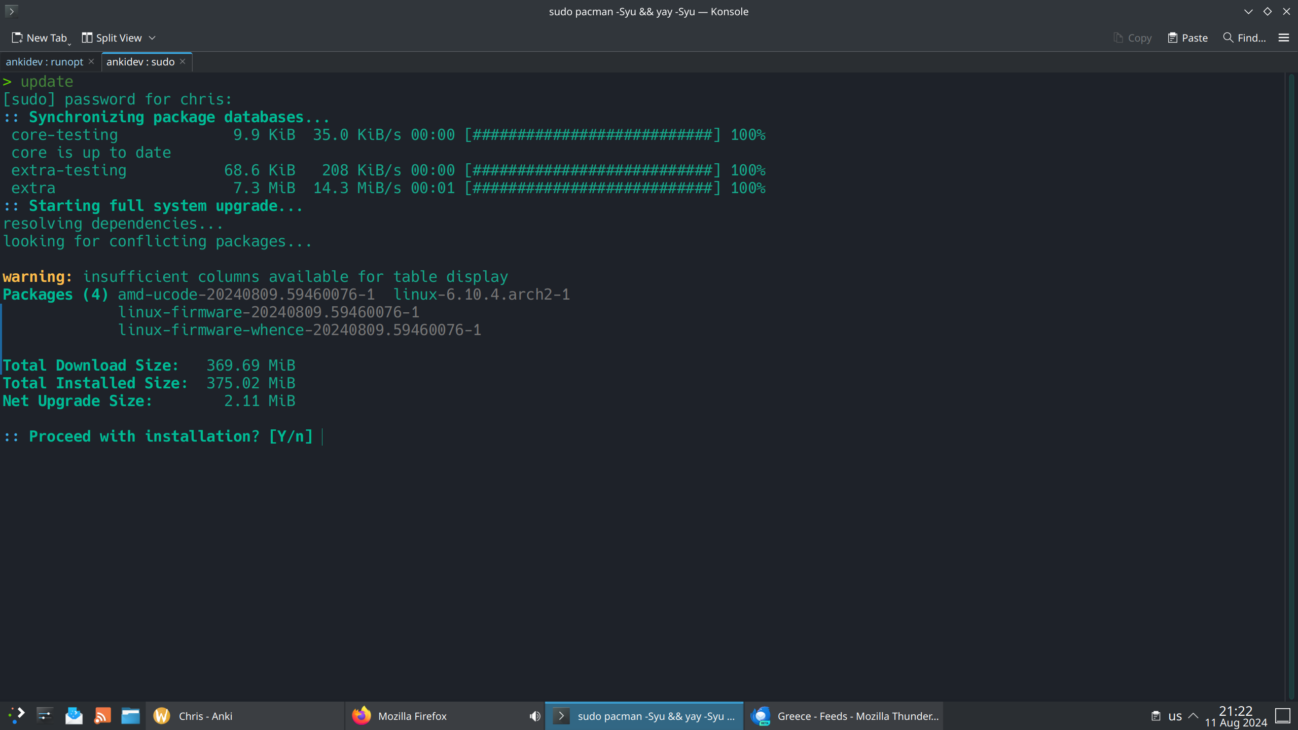 Just got a firmware and amd-ucode update in Arch Linux – /root